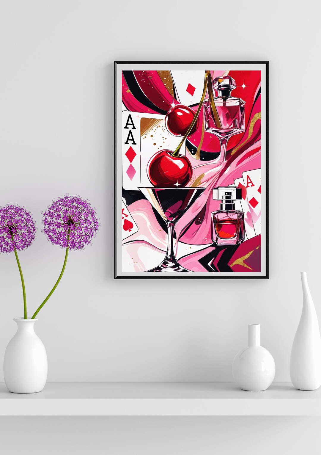 Cherry Martini Pop Art Print – Glam Perfume & Playing Cards Decor - Etsy