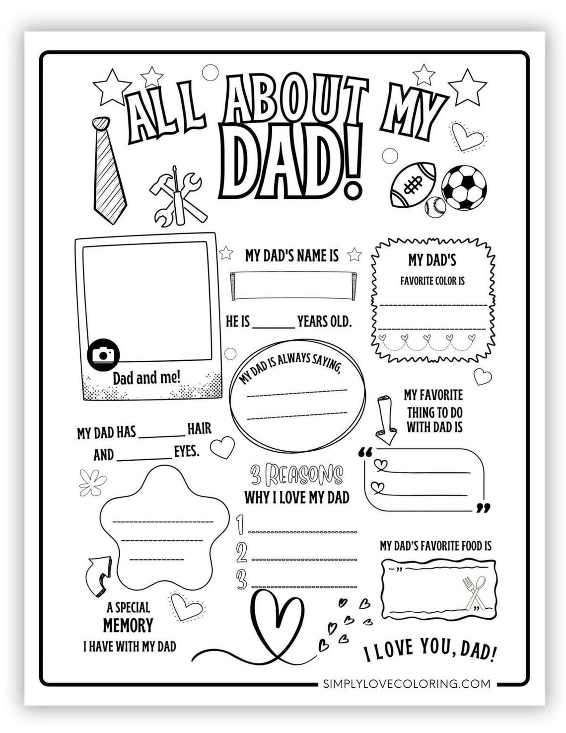 Father's Day Printable, All About My Dad, Fathers Day Gift, Card for ...