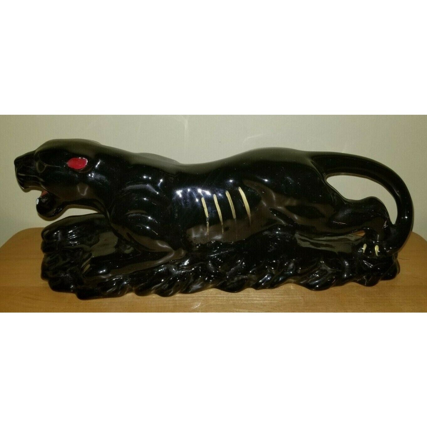 Cat Panther Mid Century Black Puma Cat 15'' Ceramic Vintage Clay ...