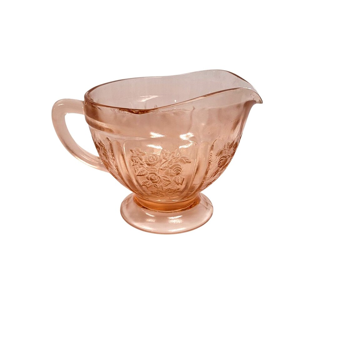Pink Depression Cream Footed Vintage Cream Pitcher Flowers Roses Footed ...