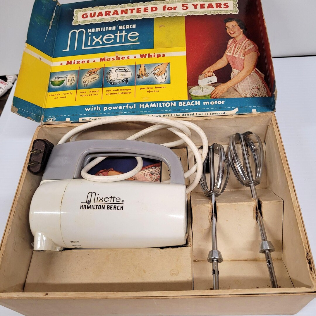 Vintage Hamilton Beach Mixette 3 Speed One Hand Mixer Original Box ...