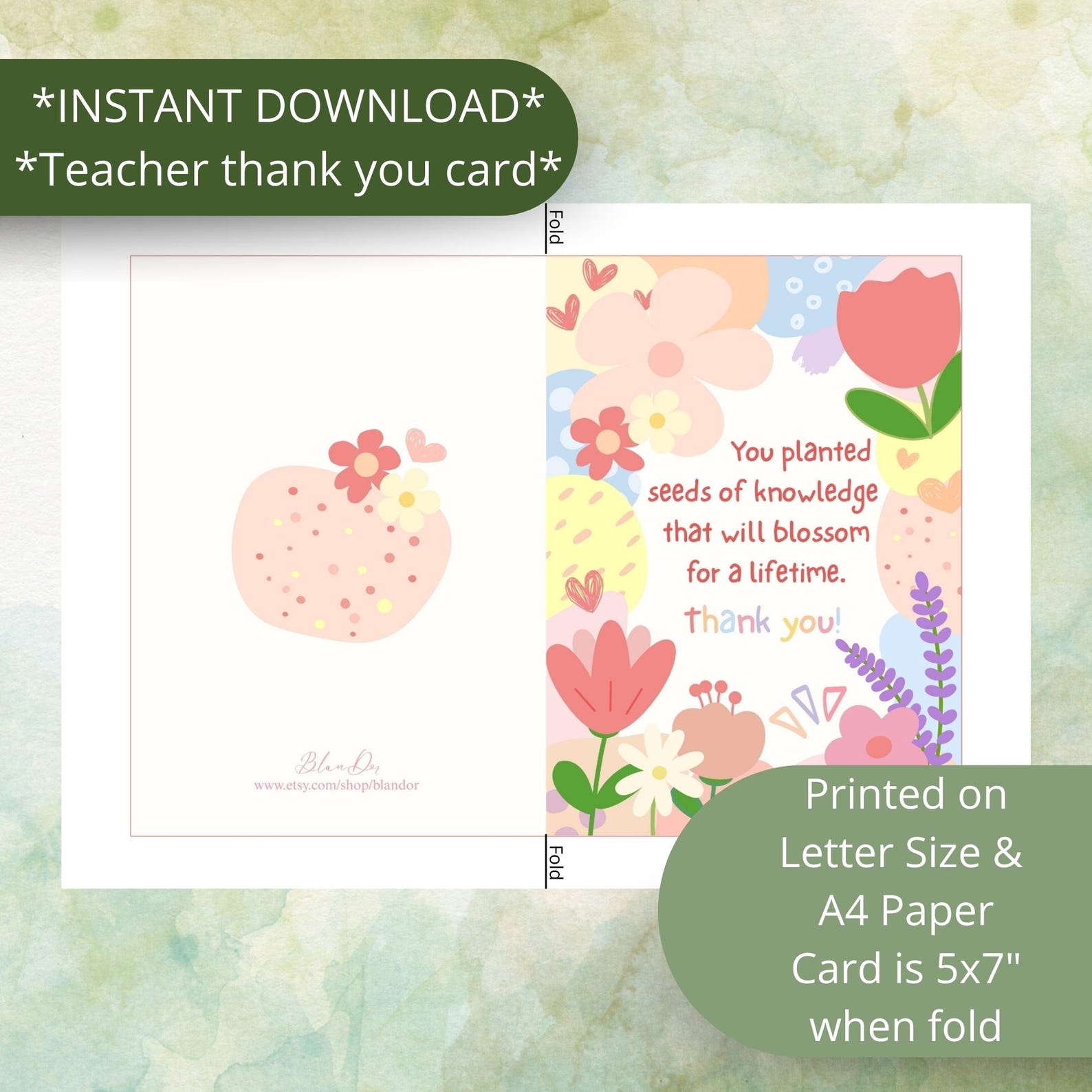 Teacher Thank You Card | You Planted Seeds of Knowledge | Card for ...