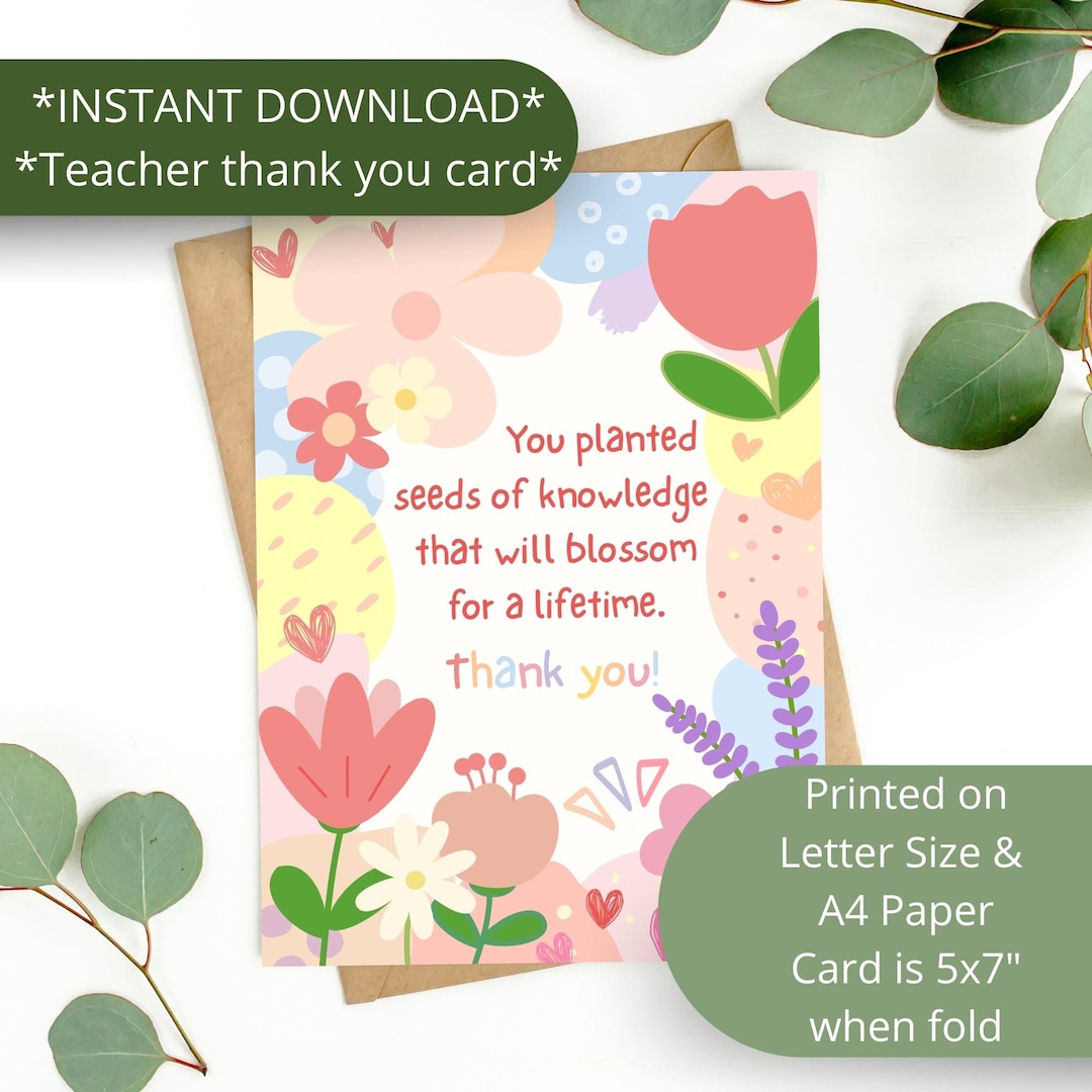 Teacher Thank You Card | You Planted Seeds of Knowledge | Card for ...