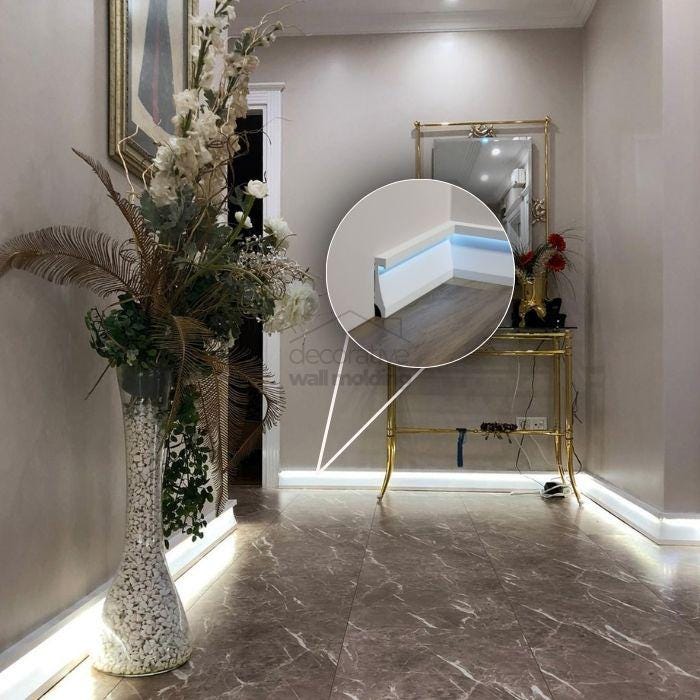 White LED Duct Baseboard – 240x11 Cm (94'' X 4.7'') Paintable Skirting ...