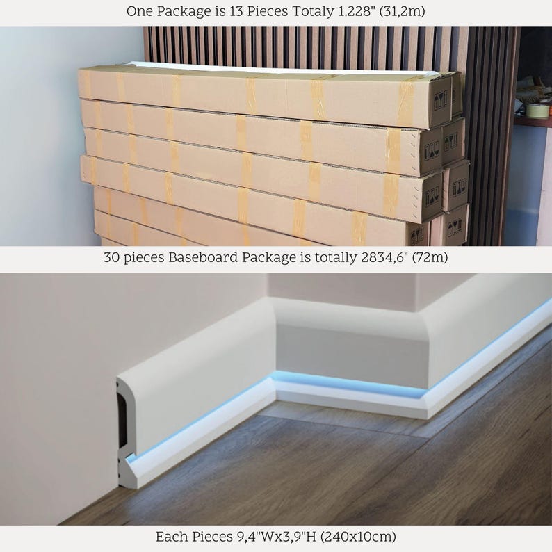 Baseboard Molding With LED Channel – 240x10 Cm (94.4'' X 3.9'') White ...