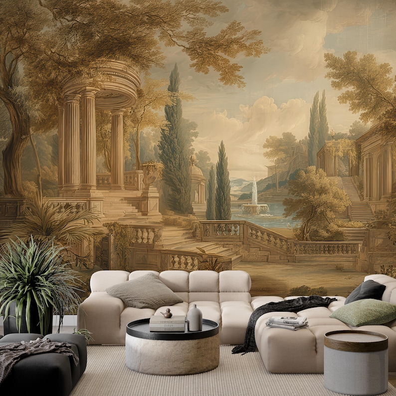 Antique Landscape Wallpaper, Vintage Greek Scene Wall Mural, Classical ...