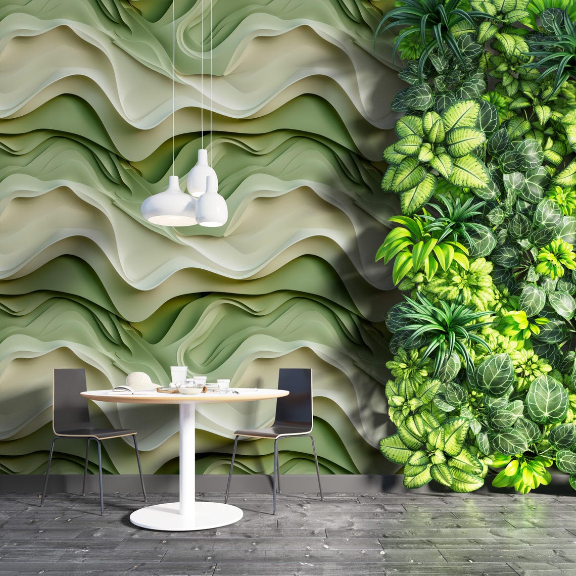 Sage Green Ruffle Texture Wallpaper, Wavy Pleated Fabric Pattern Wall ...