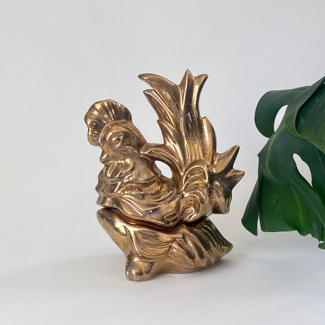 Golden Ceramic Rooster Statue/trinket Box - Etsy