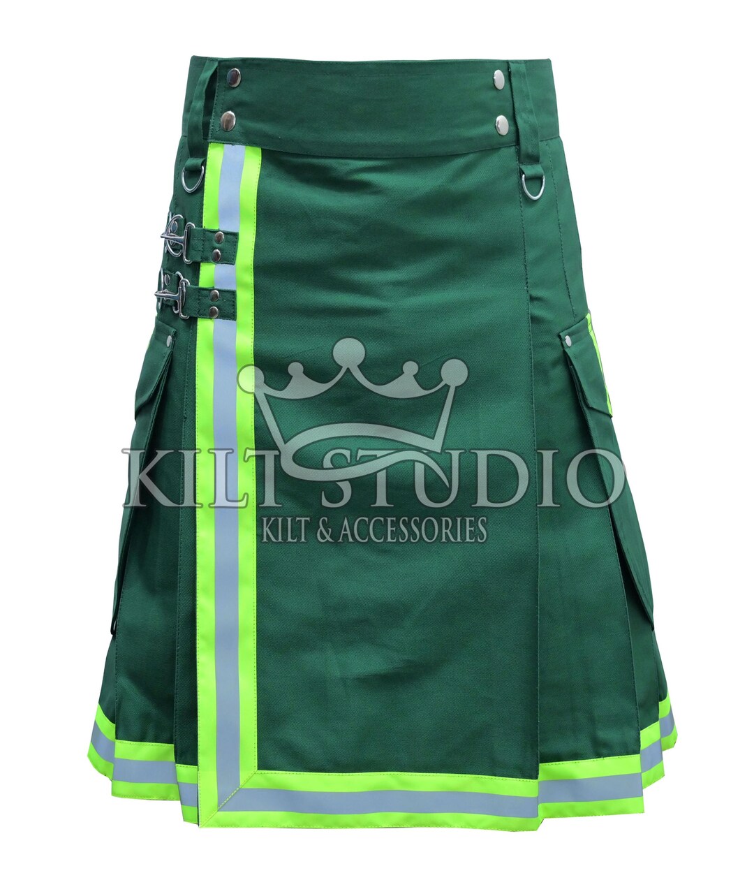 Scottish Firefighter Kilt - Solid Green Cotton Tactical Utility Kilt ...