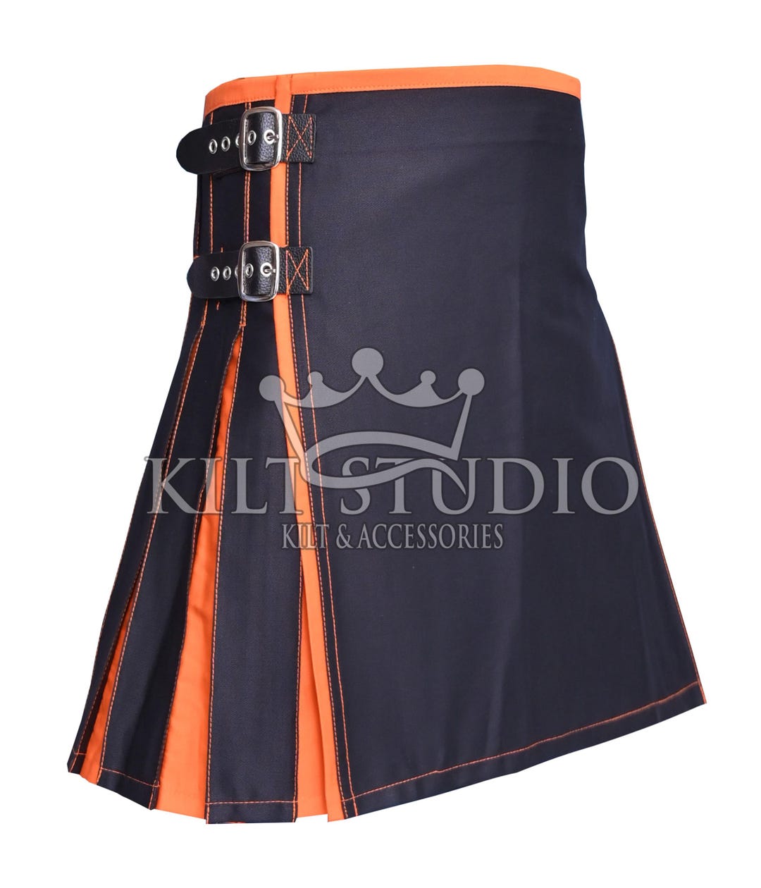 Scottish Handmade Black With Orange Cotton 8 Yard Style Utility Kilt ...