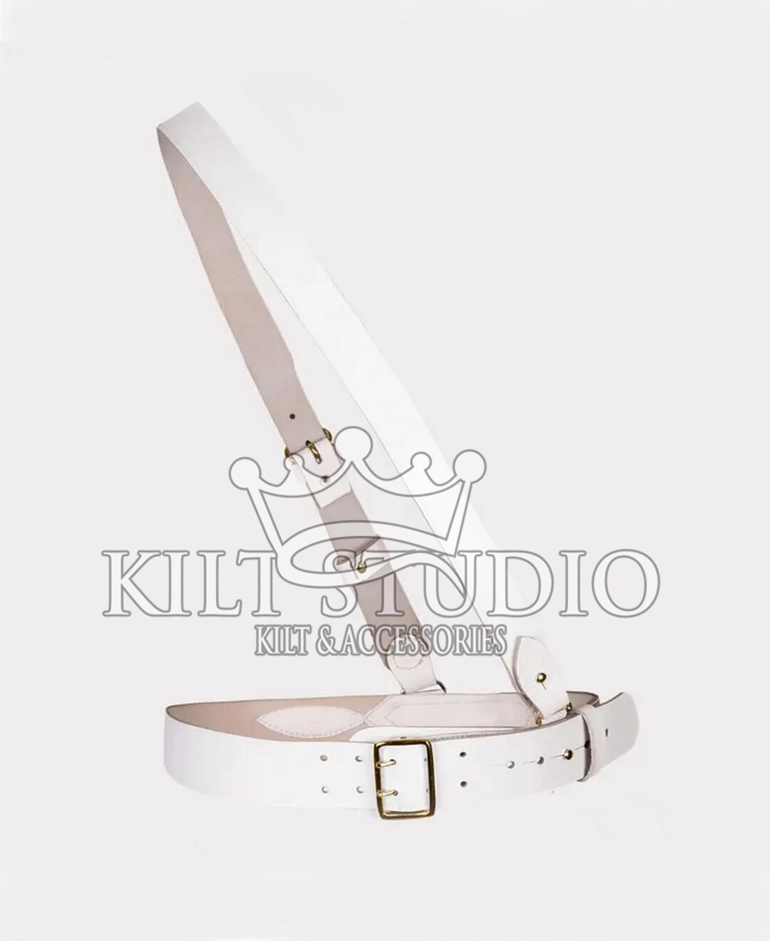 Sam Browne White Leather Belt With Crossover Shoulder Strap - British ...