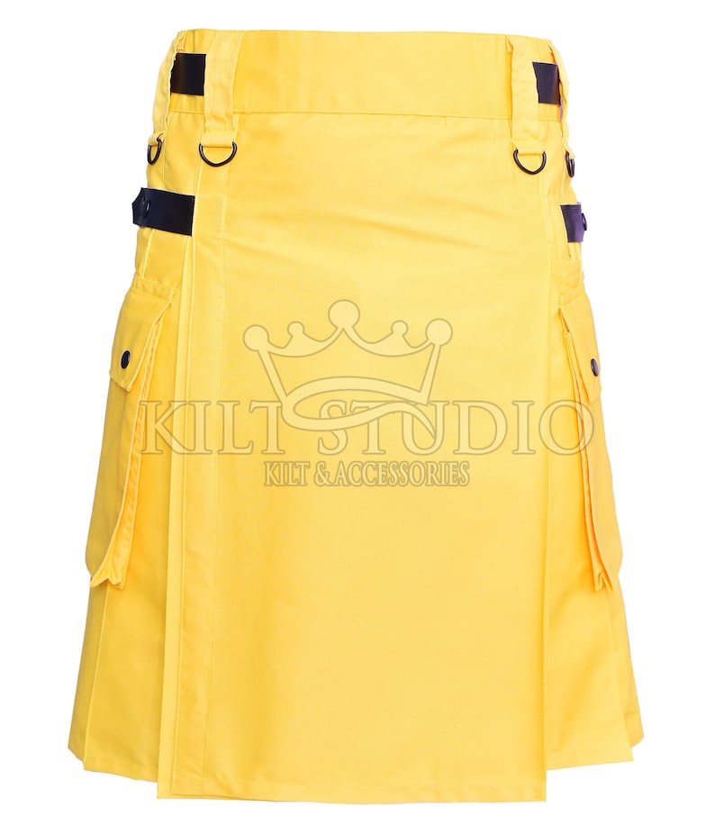Scottish Men's Yellow Cotton Utility KILT - Deluxe KILT - Two Cargo ...