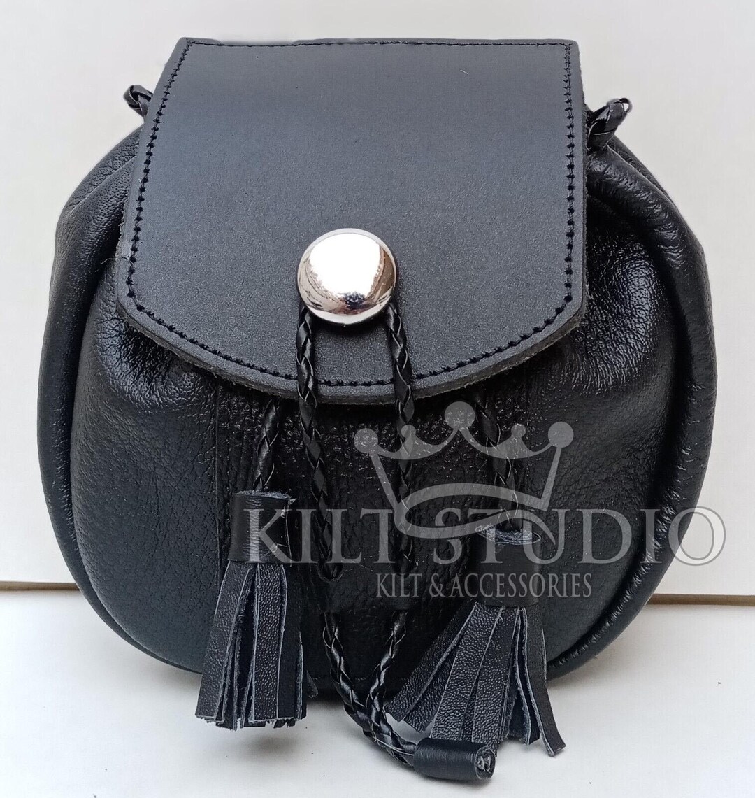 Scottish Black Leather Kilt Sporran: Scottish Rob Roy Style With Chain ...