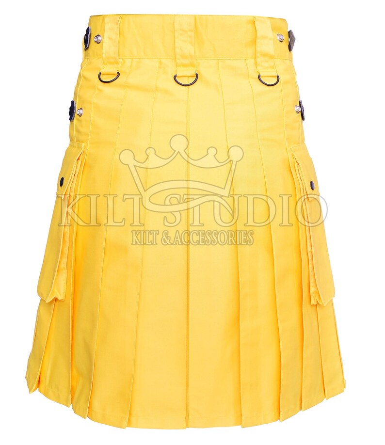 Scottish Men's Yellow Cotton Utility KILT - Deluxe KILT - Two Cargo ...