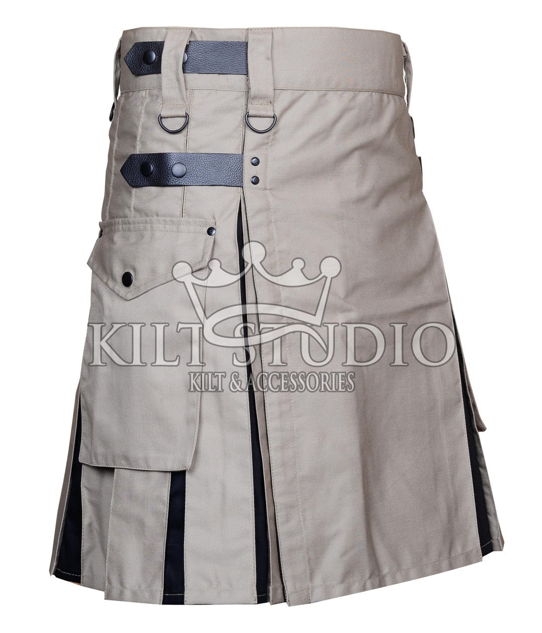 Scottish Khaki & Black Cotton Utility Kilt - 100% Cotton Hybrid Kilt ...