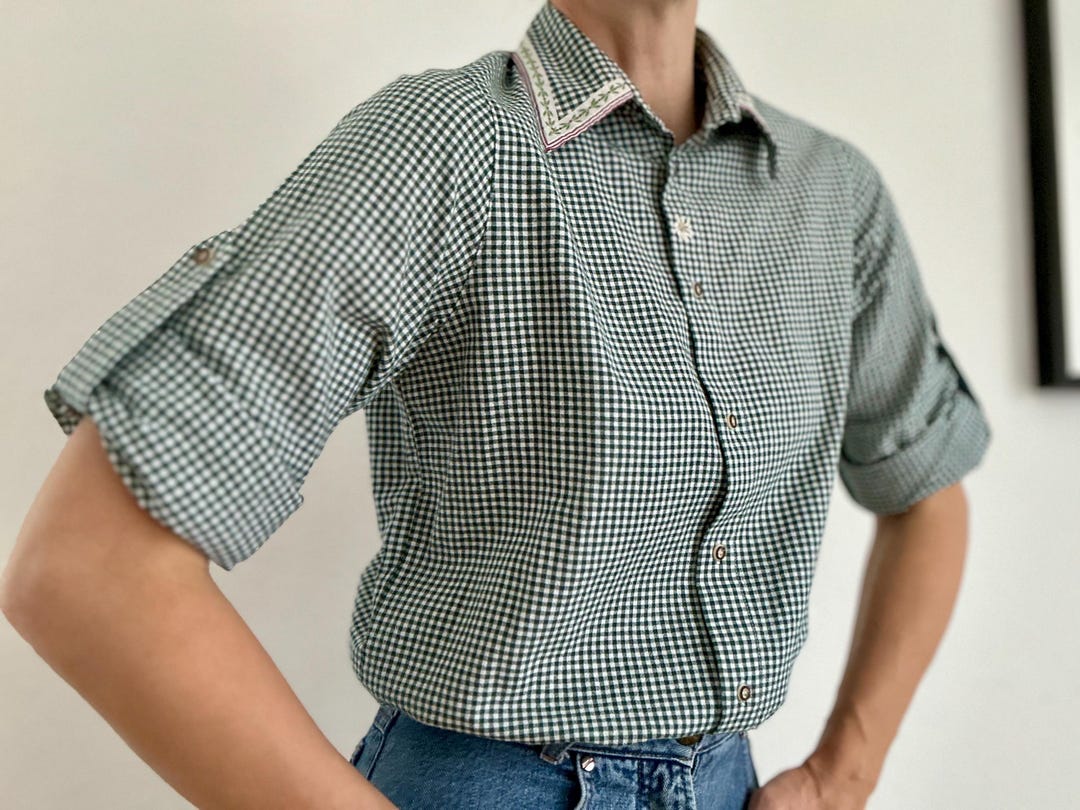 Vintage Green Gingham Dirndl Blouse: German Cotton Trachten Top - Etsy