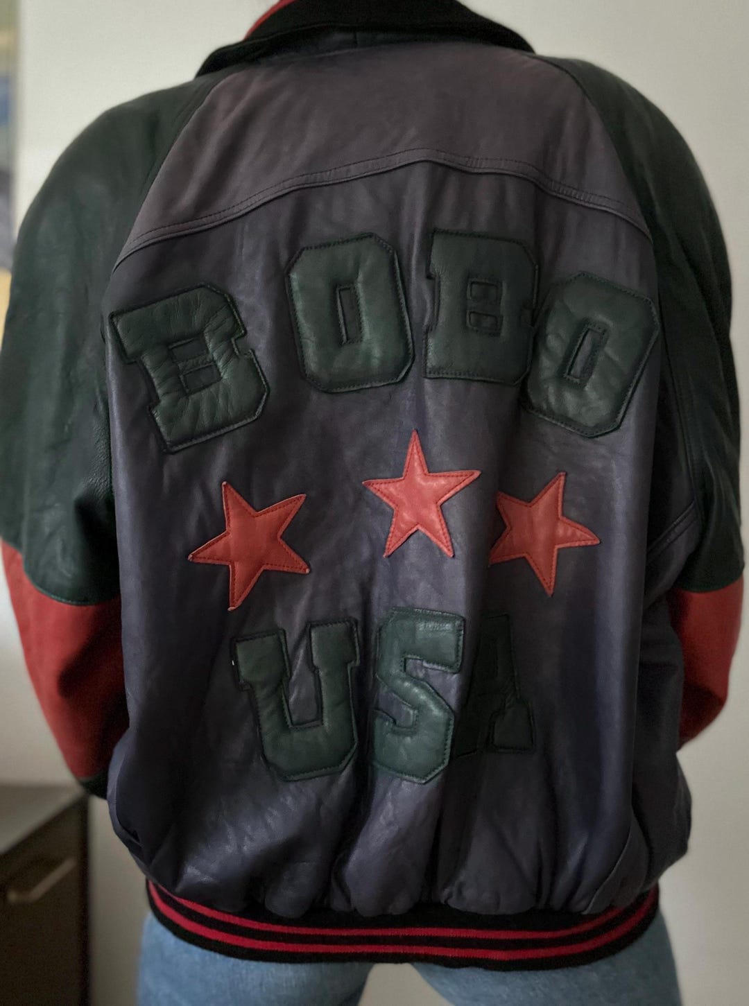 Vintage Leather Bomber Jacket Large BOBO USA 90s Oversized Unisex ...