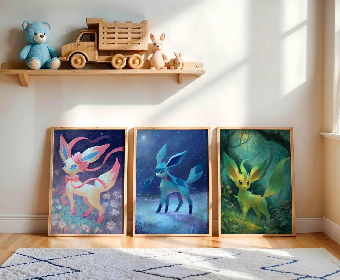 Eeveelution Wall Art Eevee Evolution Poster Pokemon Starry Night ...