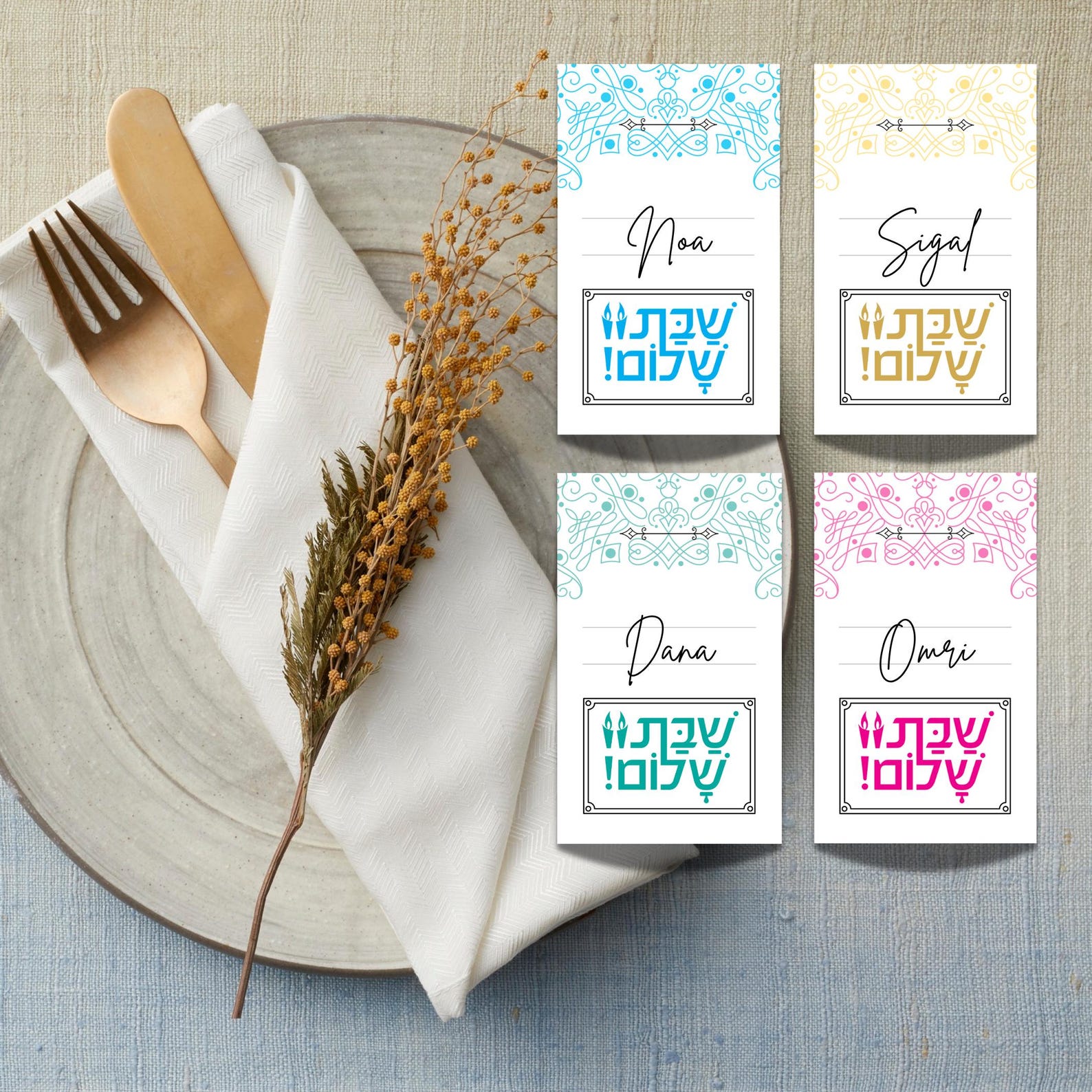 Shabbat Table Decor – Printable “shabbat Shalom” Poster + Place Cards ...