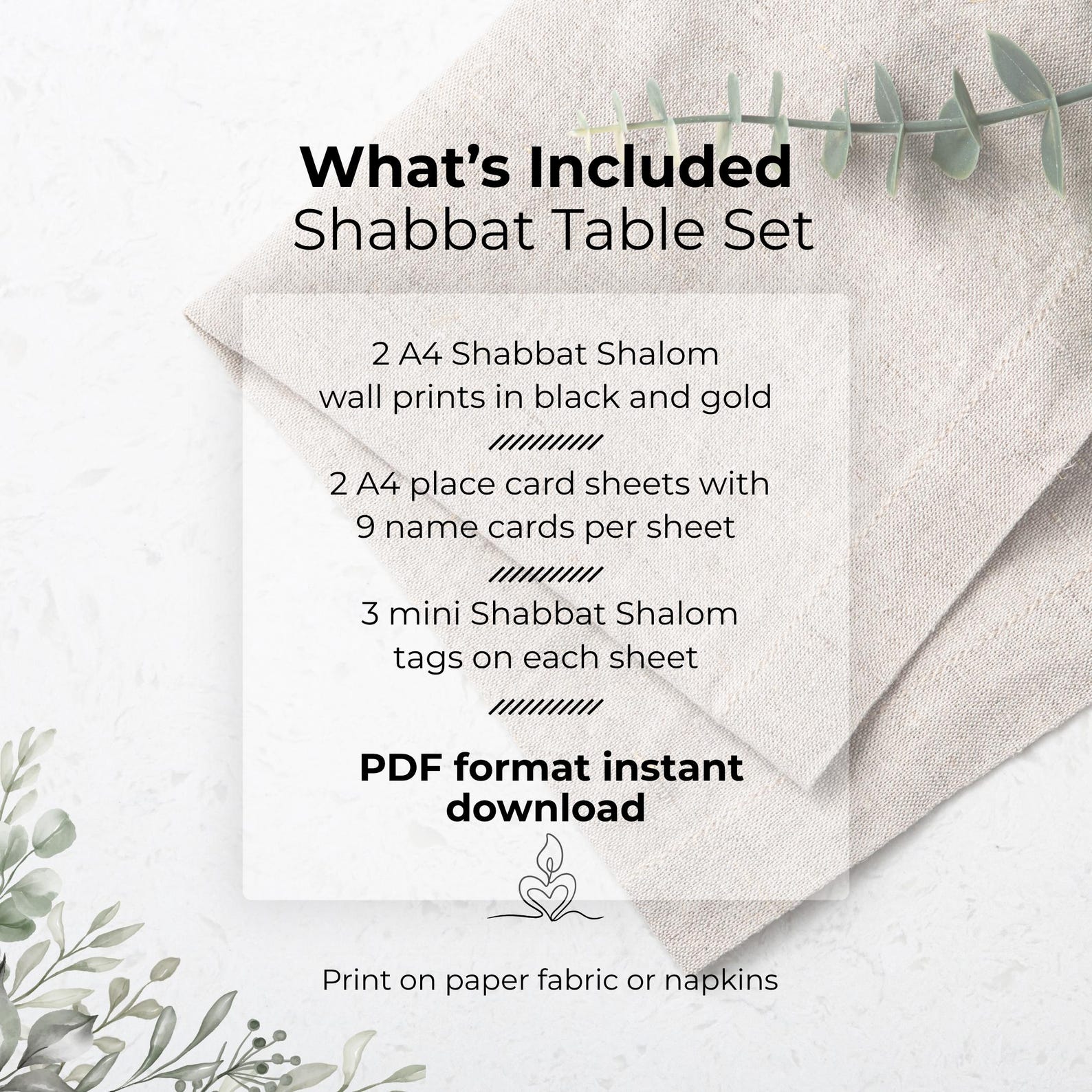 Shabbat Table Decor – Printable “shabbat Shalom” Poster + Place Cards ...