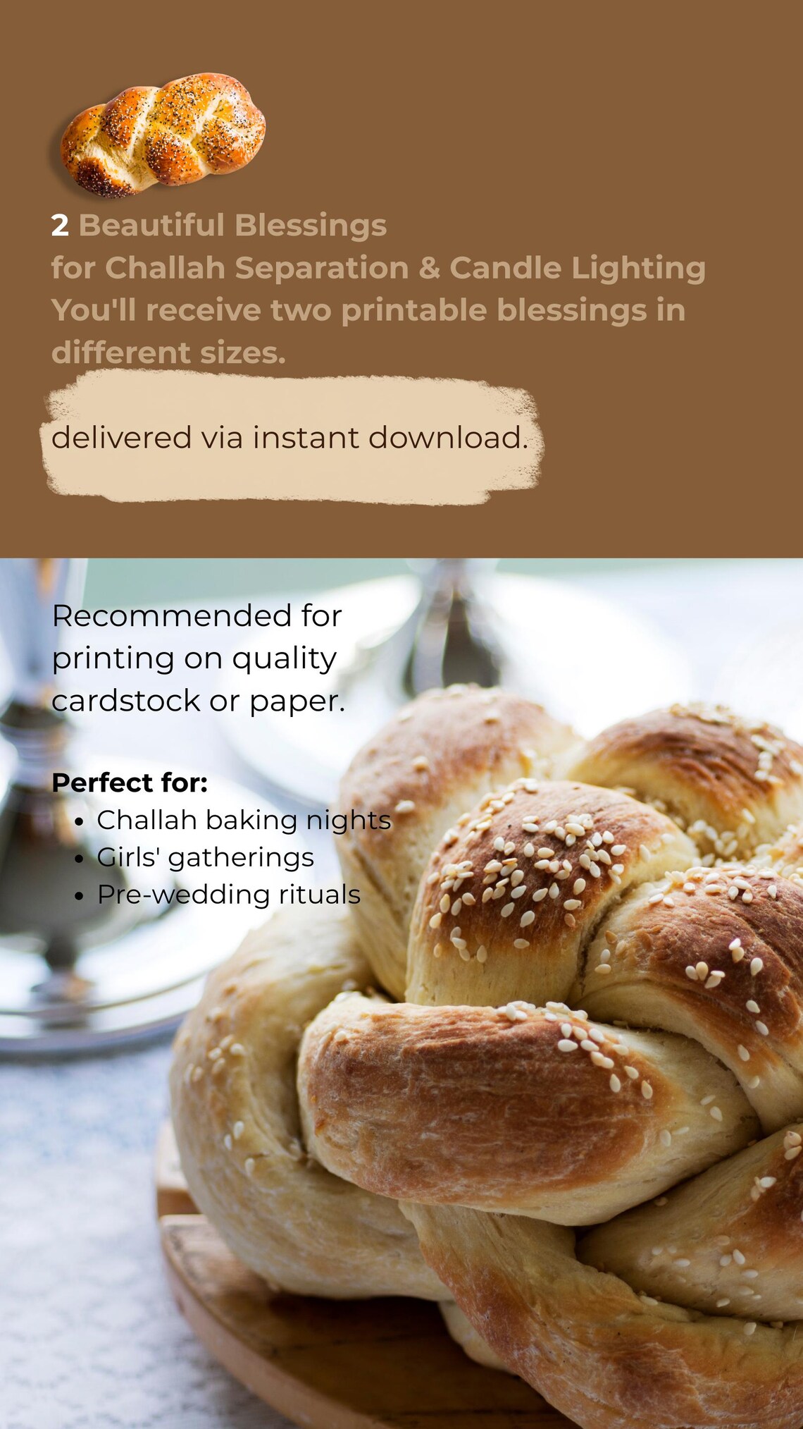 Printable Blessings for Challah Separation & Candle Lighting – Hebrew ...