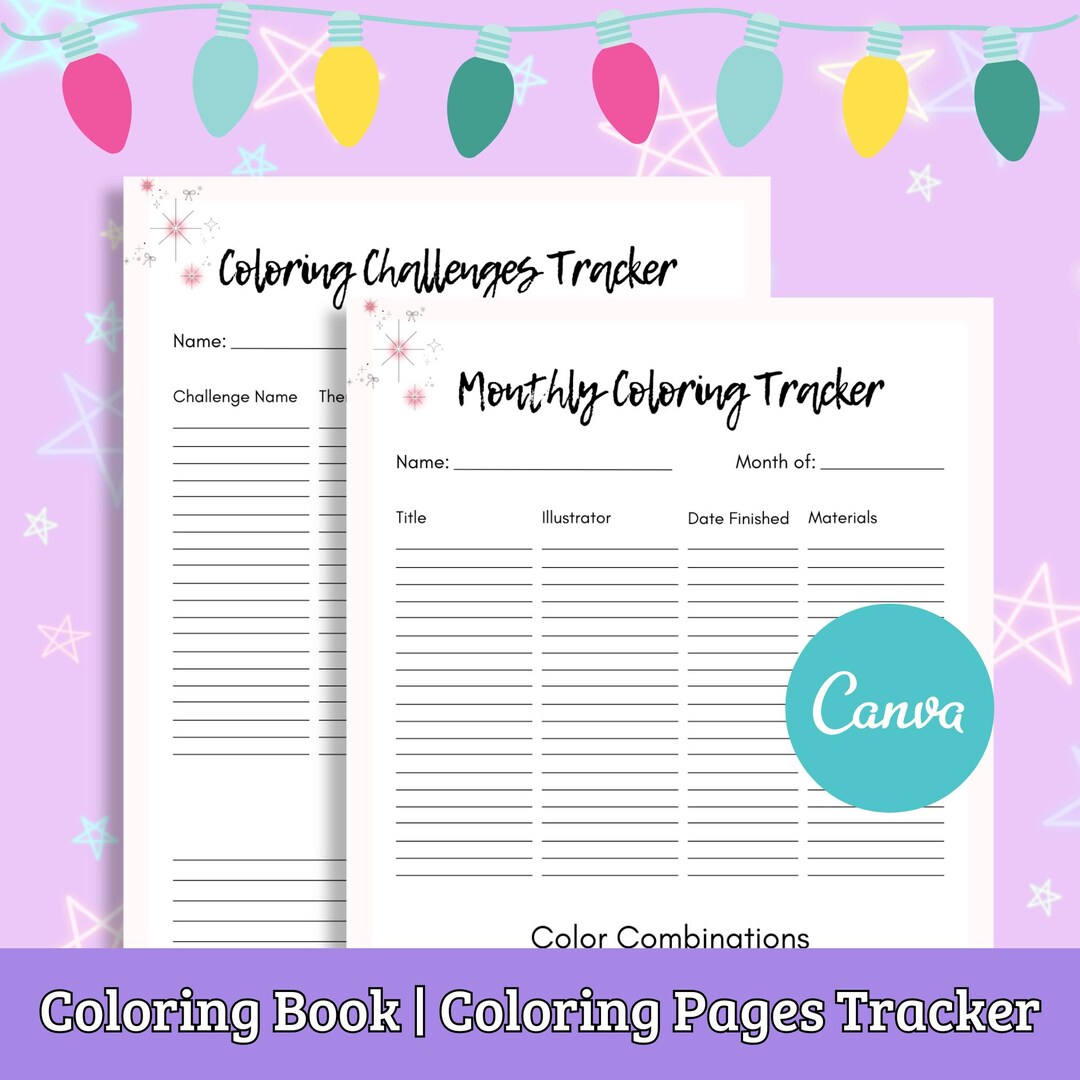 Coloring Book Tracker Canva Template | Pastel Monthly Coloring Planner ...