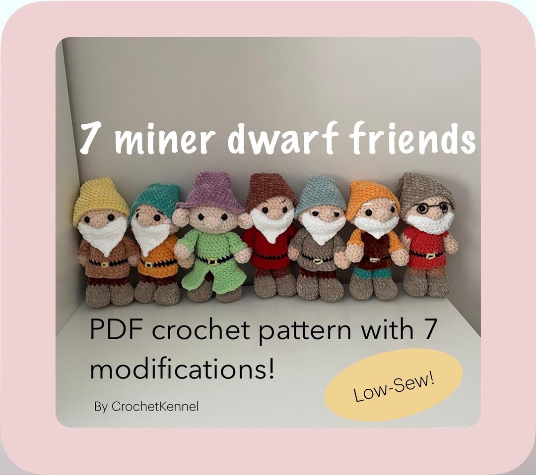 7 Miner Dwarf Friends PDF Crochet Pattern, Low Sew Crochet Amigurumi ...