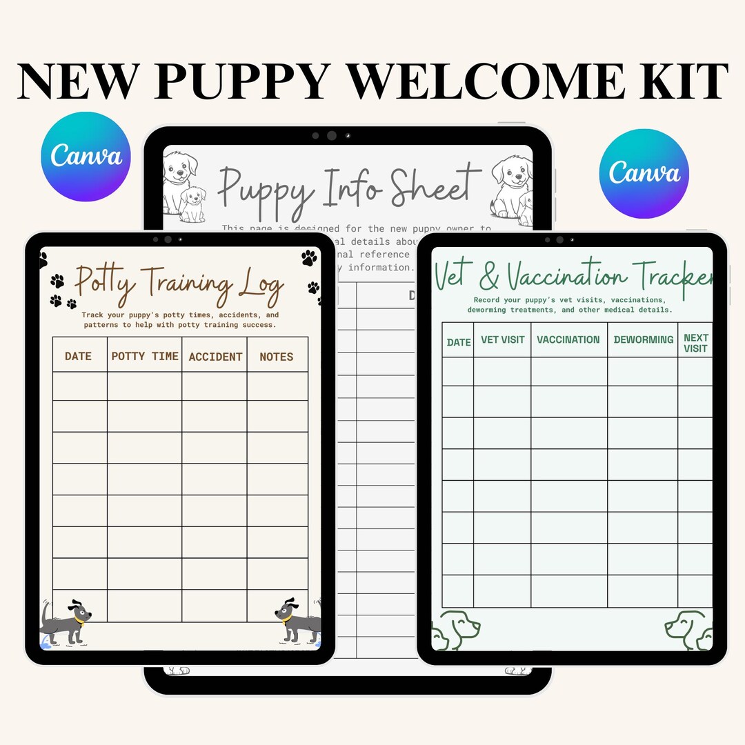 Welcome Puppy Kit, Digital Pet Care , Training Printable, Puppy ...