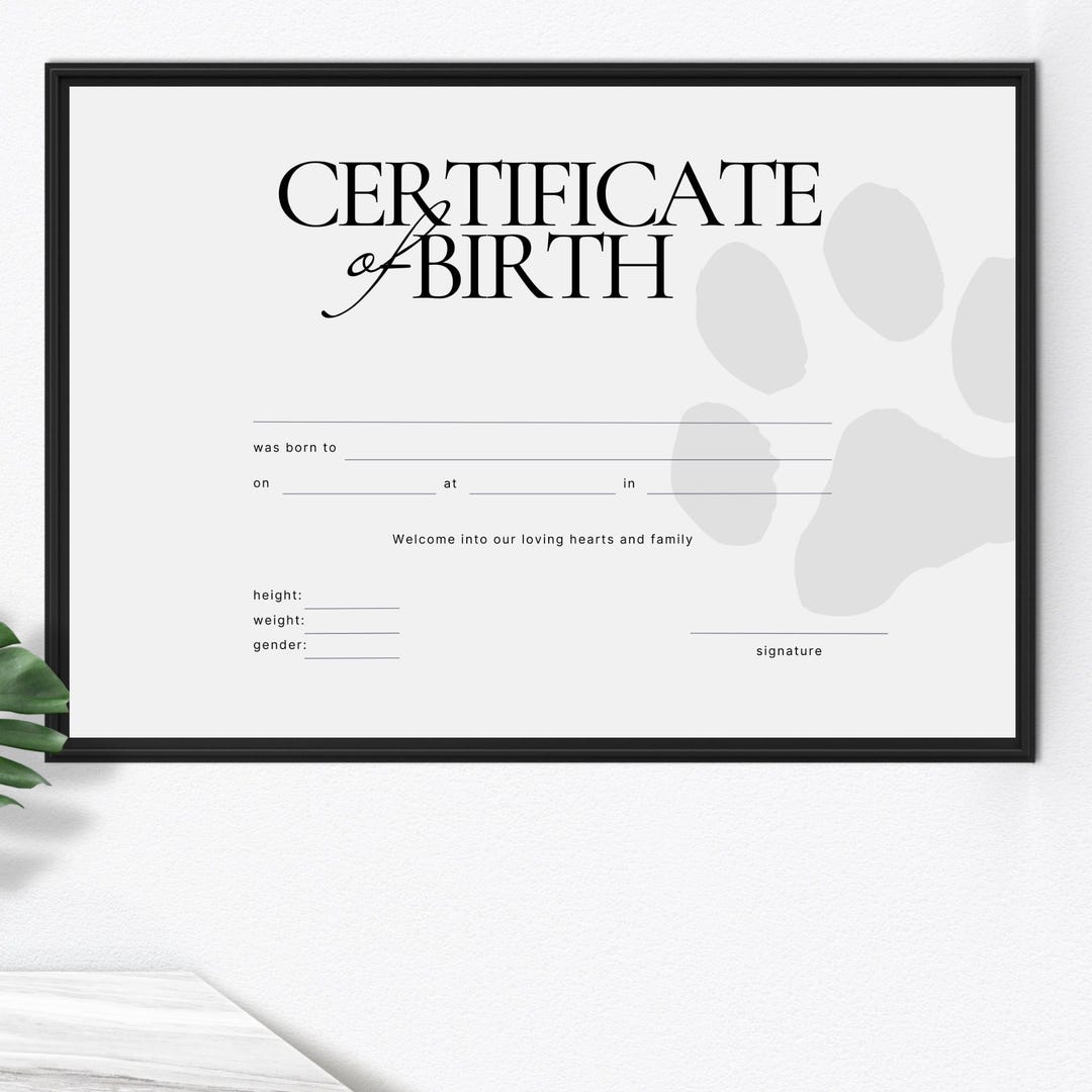 Pet Birth Certificate, Printable Dog Birth Certificate, Birth ...