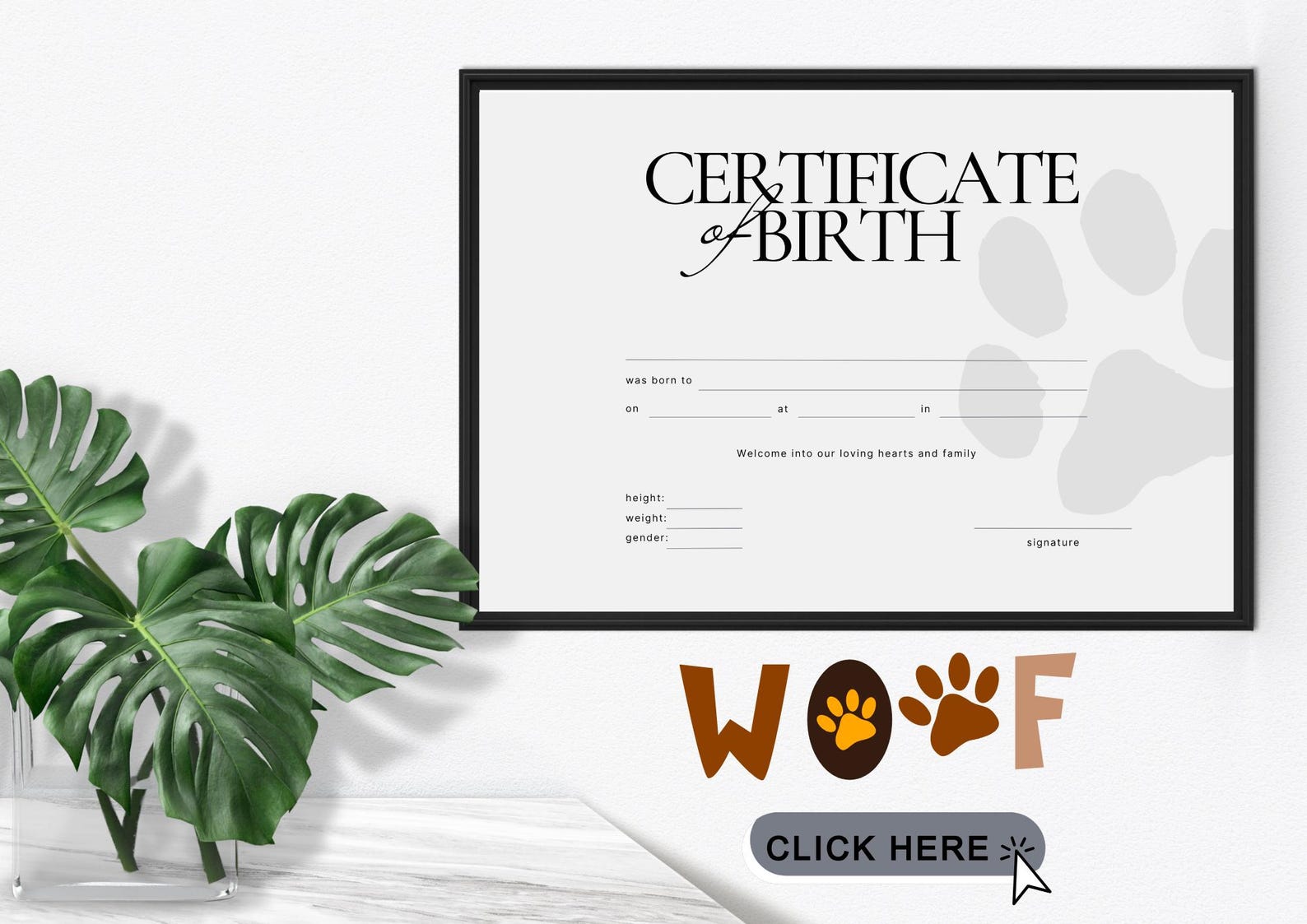 Pet Birth Certificate, Printable Dog Birth Certificate, Birth ...