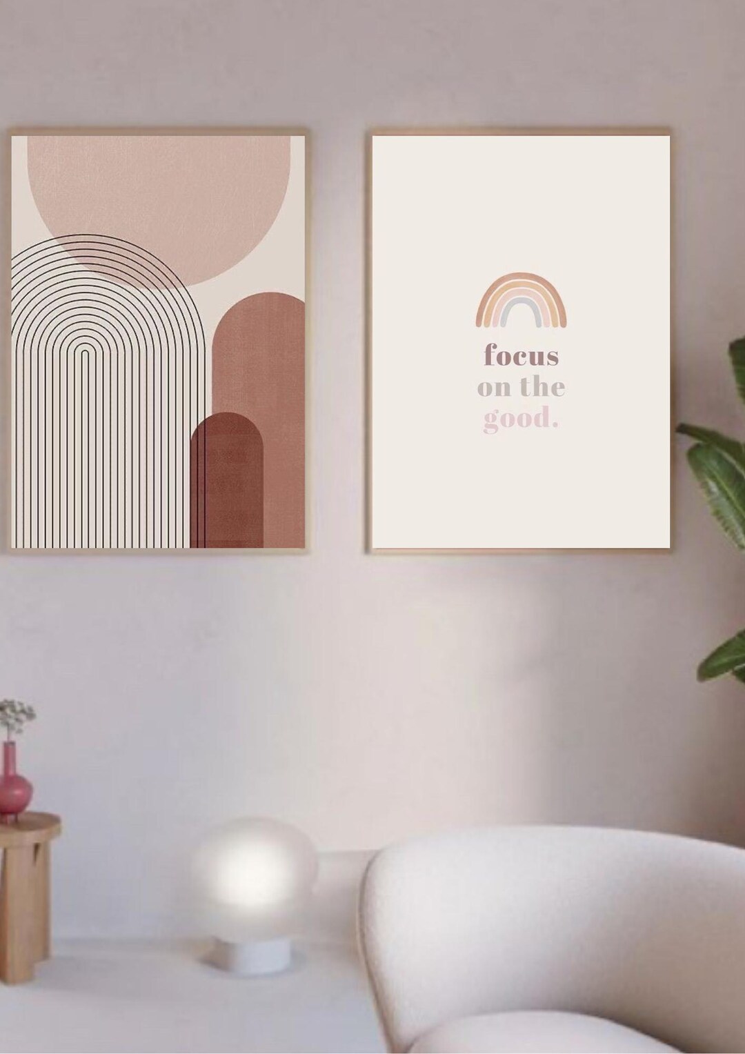 Boho Poster Set - Neutral Wall Art of 3 - Abstract Line Art & Rainbow ...