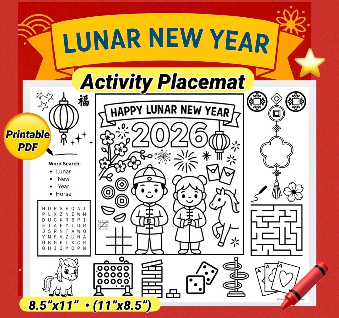 Lunar New Year Placemat | Printable Lunar New Year Coloring 2026 | Year ...