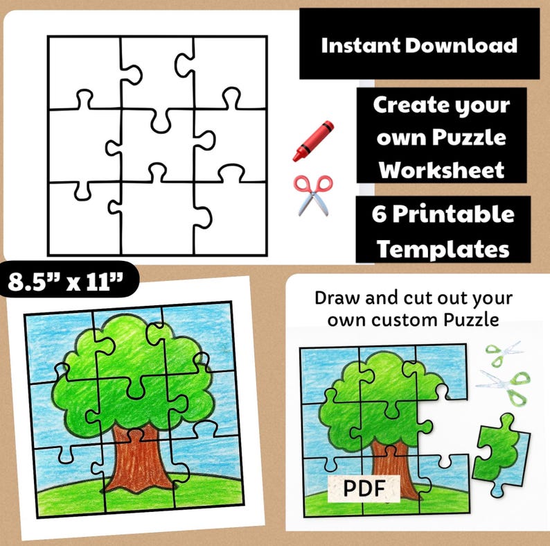 6 Printable Puzzle Outline Templates | Create Your Own Puzzle Worksheet ...