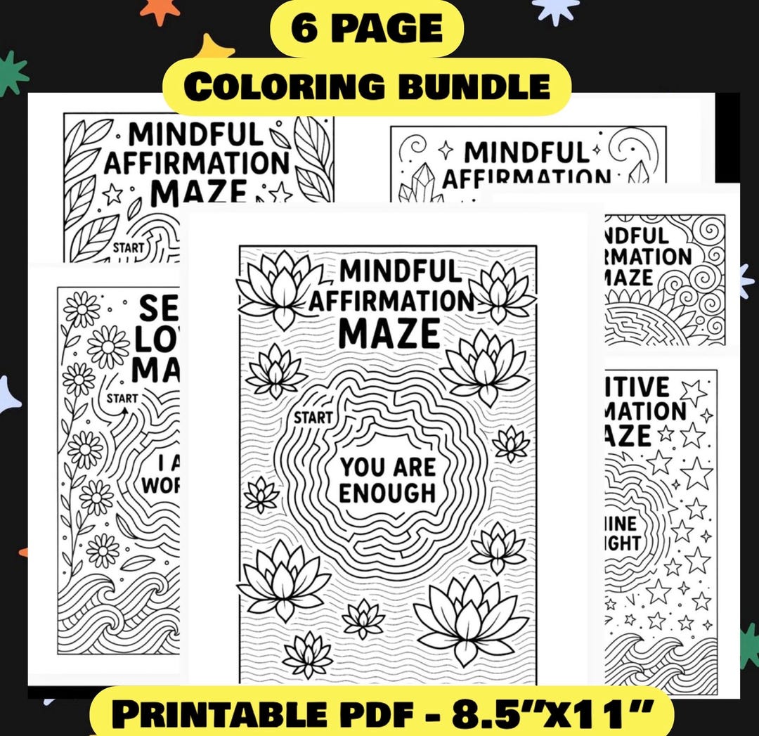6 Printable Mindful Maze Coloring Pages | Motivation Coloring PDF ...