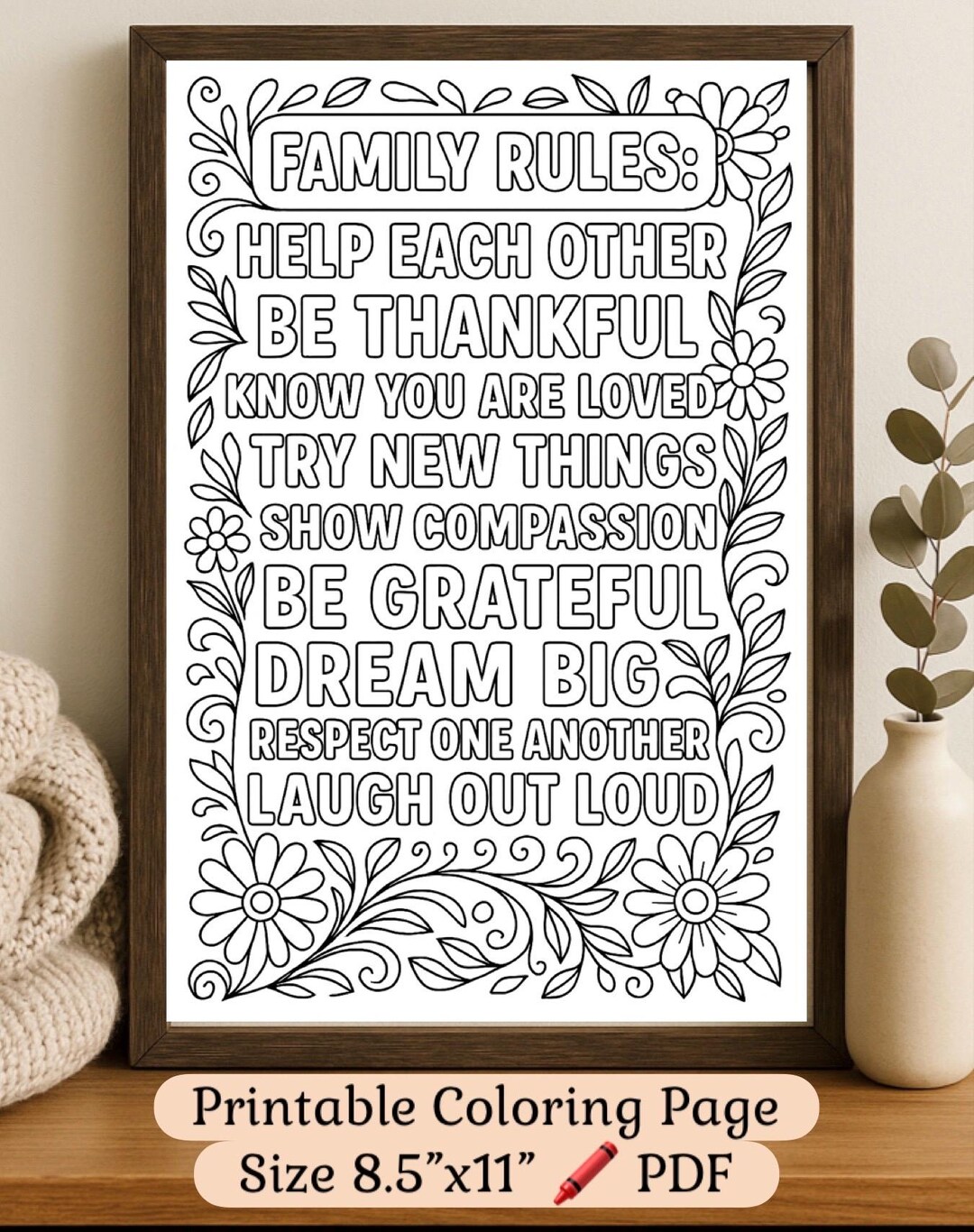 Family Rules Coloring Page PDF | Printable Family Values | Mindful ...