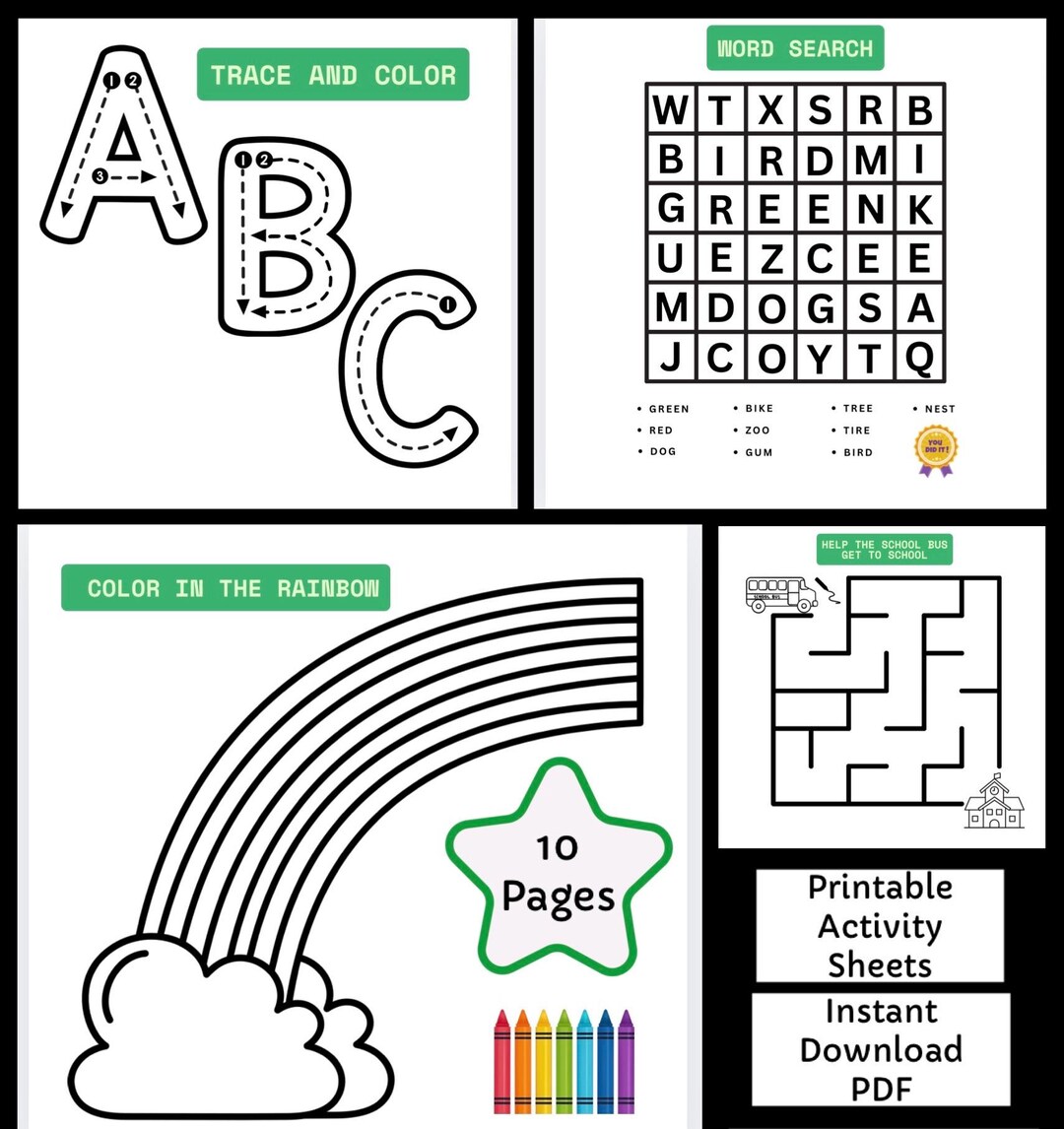 10 Page Printable Activity Bundle PDF | Worksheets for Kids, Teachers ...