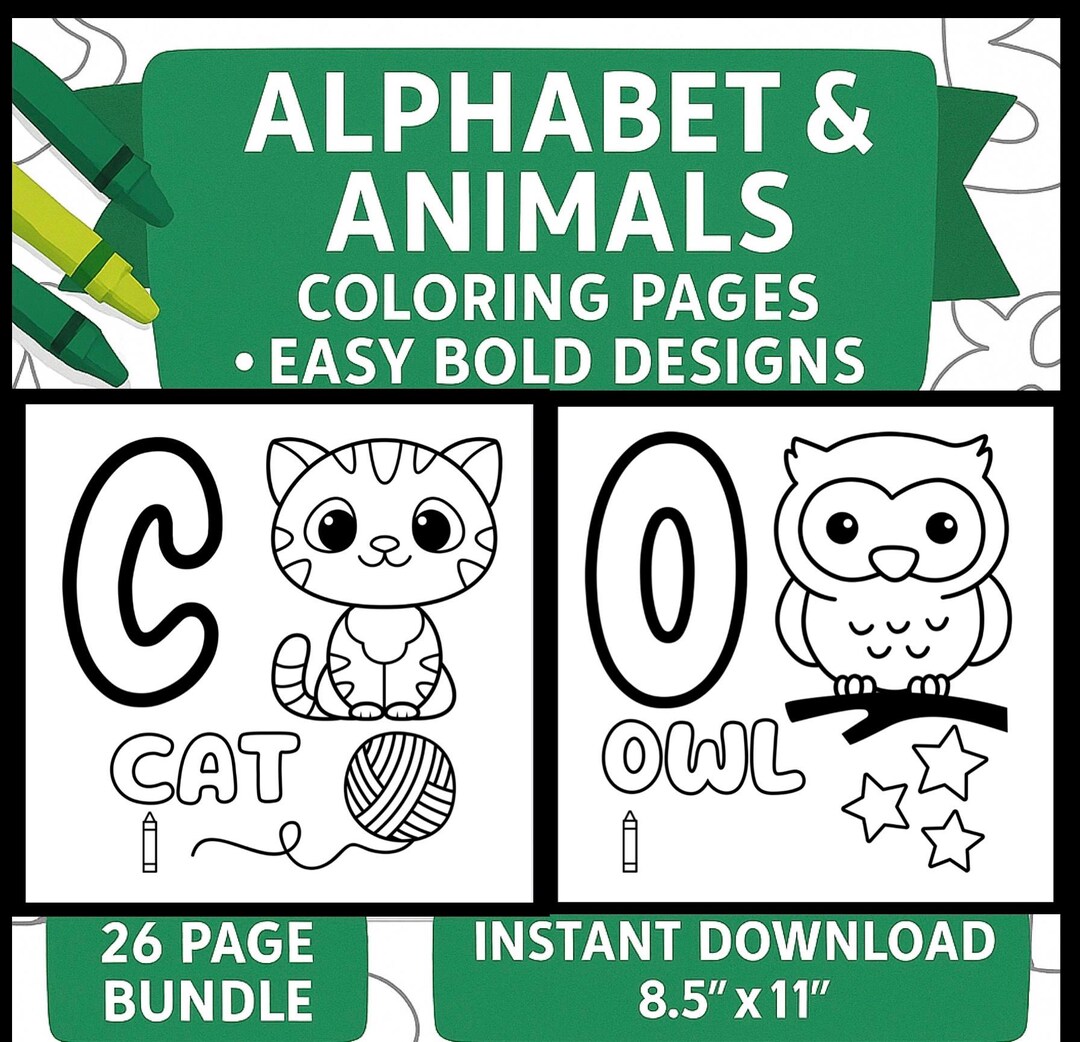 26 Alphabet & Animals Coloring Pages PDF | Printable Preschool and ...