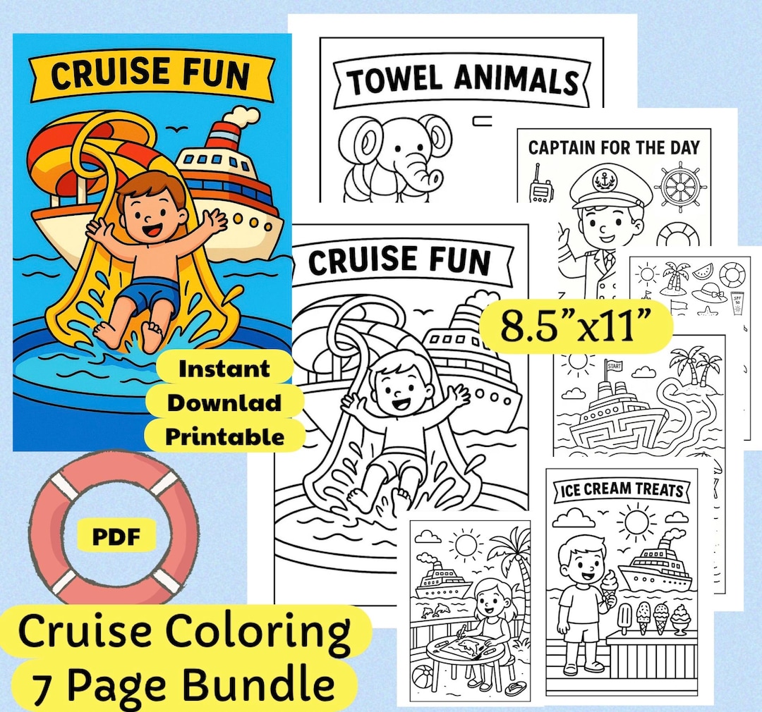 7 Printable Cruise Coloring Pages | Kids Cruise Trip Activity | Holiday ...