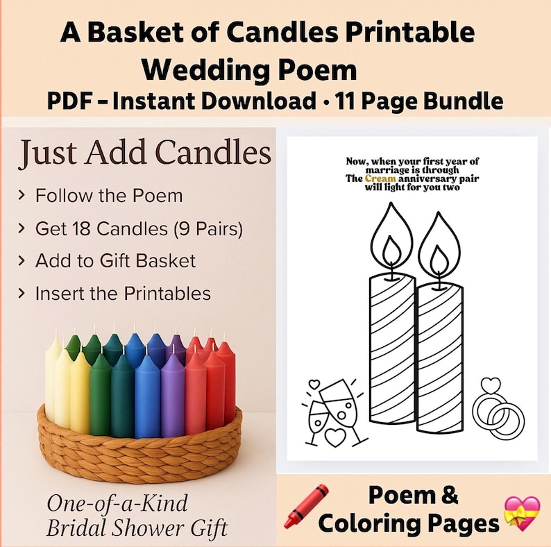 Basket of Candles Poem PDF | Printable Wedding Poem & Coloring Pages ...