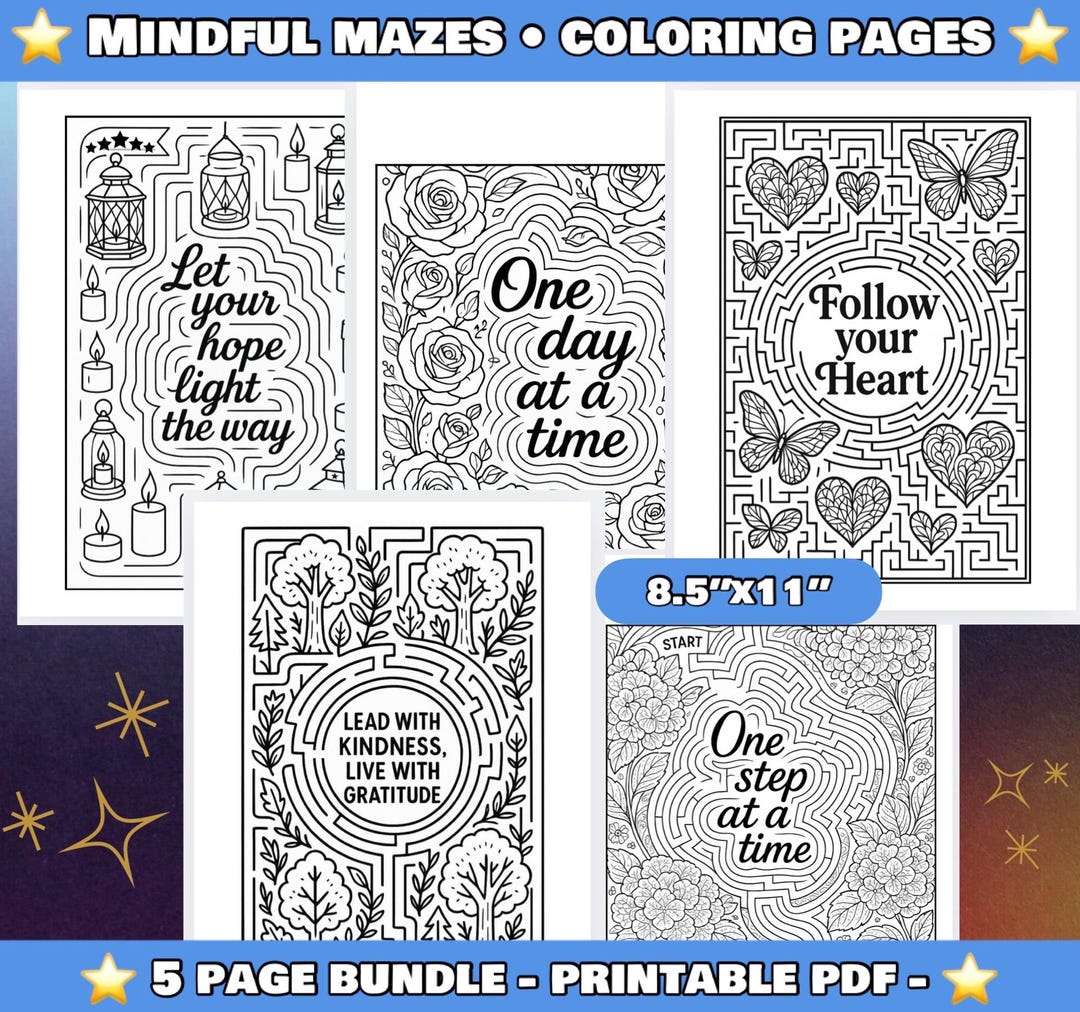 Printable Maze Coloring Pages | 5 Mindful Mazes & Affirmations | Cozy ...