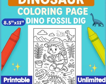 Printable Dinosaur Coloring Page for Kids: Dino Fossil Dig (PDF) - Etsy