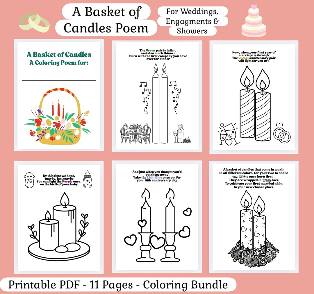 Basket of Candles Printable Poem | 11 Coloring Pages PDF | Newlywed ...