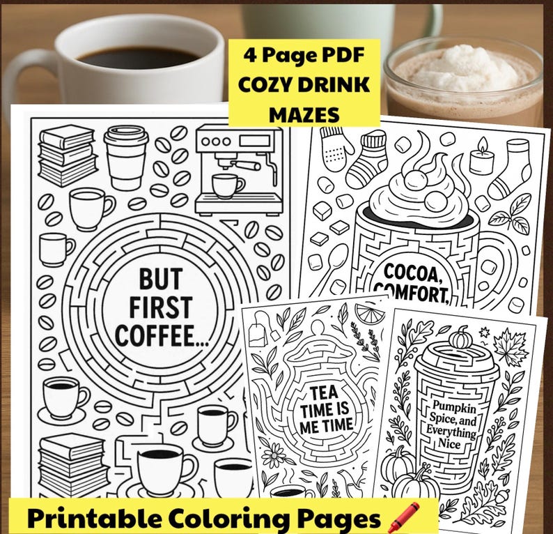 Coffee Shop Coloring Pages PDF | Printable Coffee, Tea, Pumpkin Spice ...