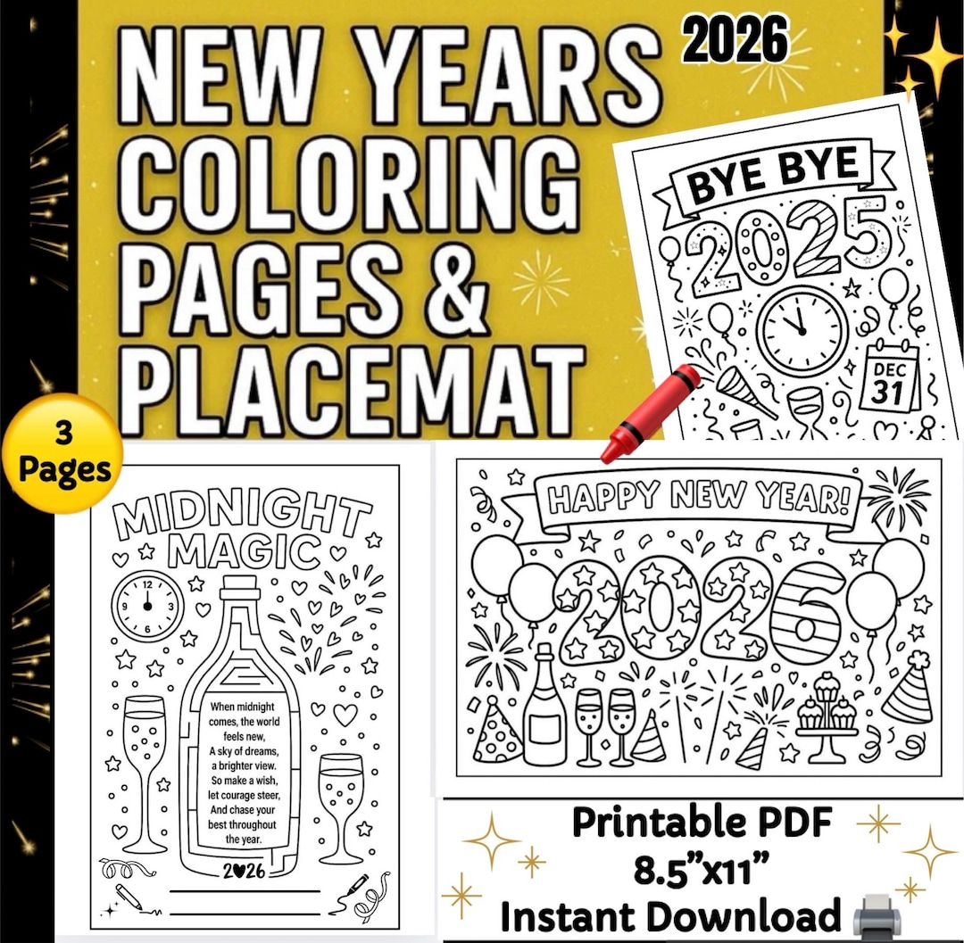 New Years Coloring Pages PDF | Printable New Years Eve Activities | New ...