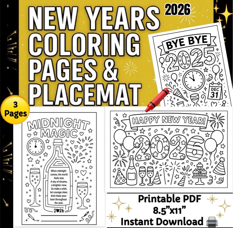 New Years Coloring Pages PDF | Printable New Years Eve Activities | New ...
