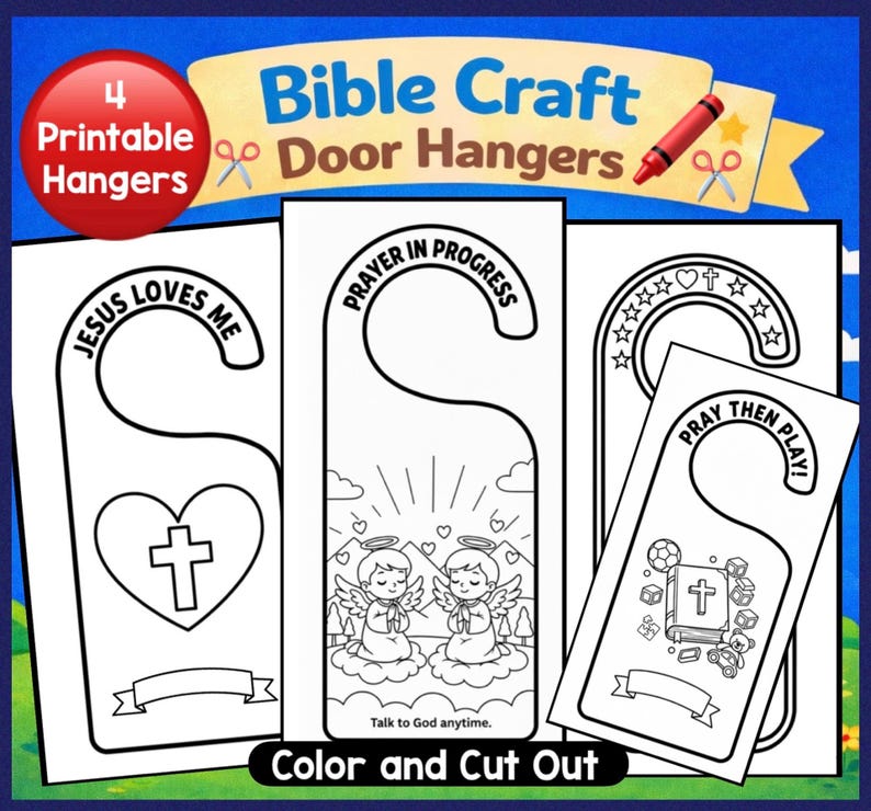 Kids Bible Craft Door Hangers | Christian Printable | Bible Activity ...