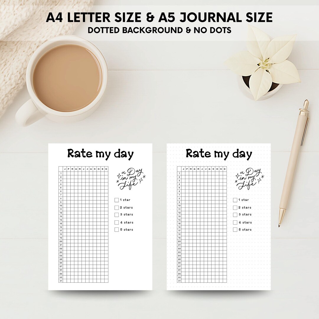 Rate My Day Tracker Yearly, Printable Journal Page, Planner Page, Daily ...