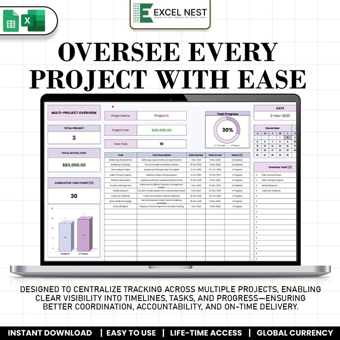 Project Tracker Template: Business Project Management Spreadsheet ...