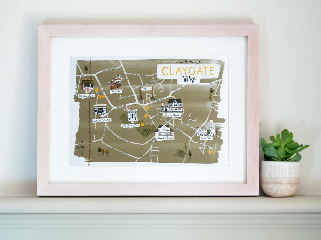 Claygate Illustrated Map A4 - Etsy UK