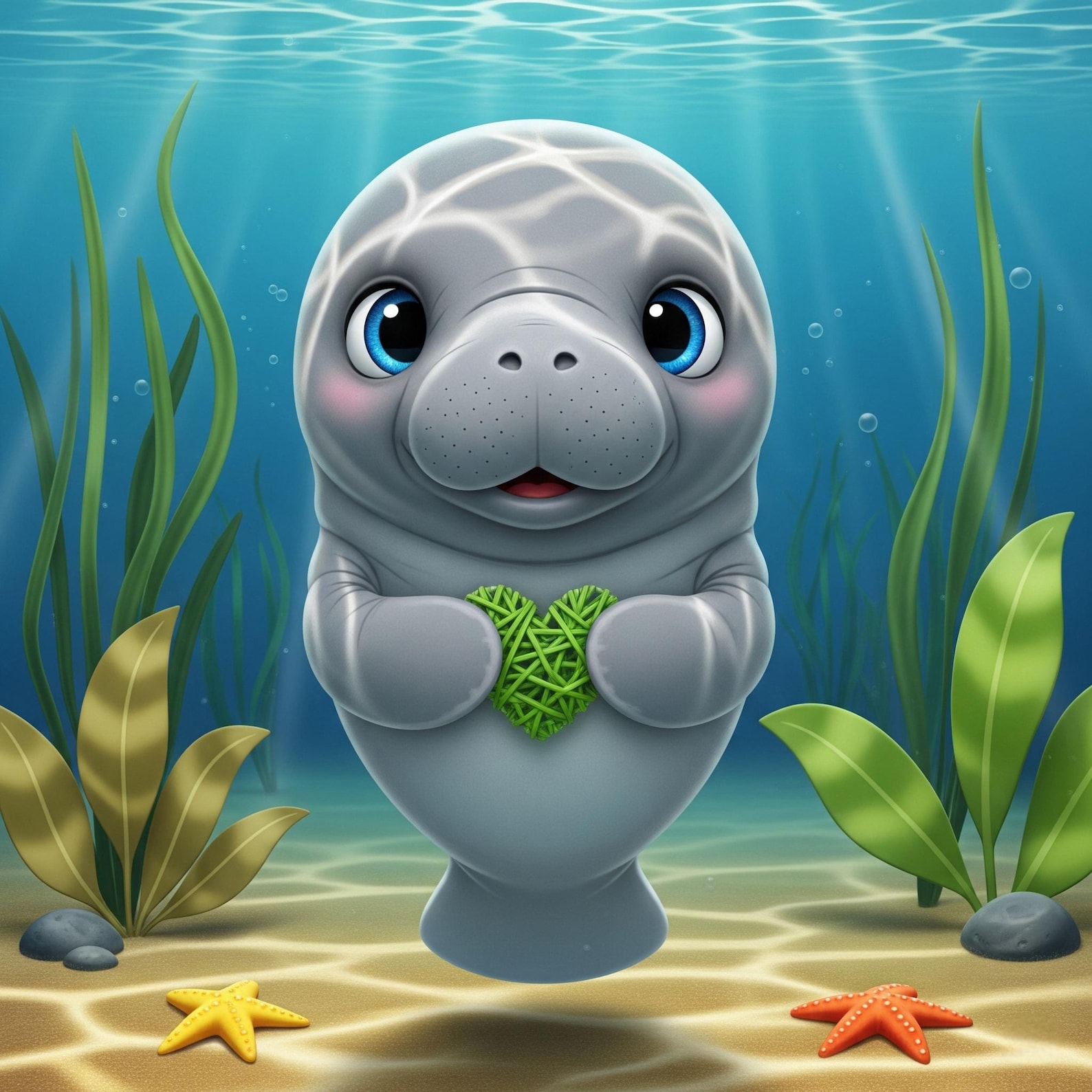 Cute Baby Manatee Holding a Heart, Digital Download - Etsy